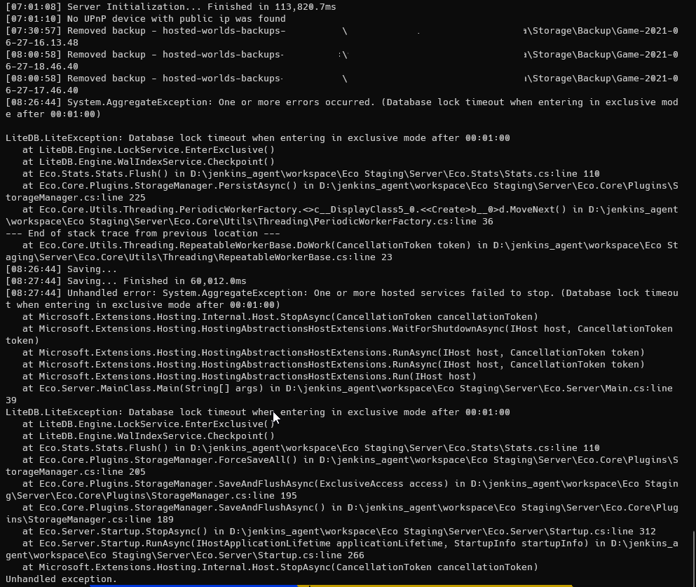 Server Crashing With Litedb Exception Database Lock Timeout · Issue 20908 · Strangeloopgames