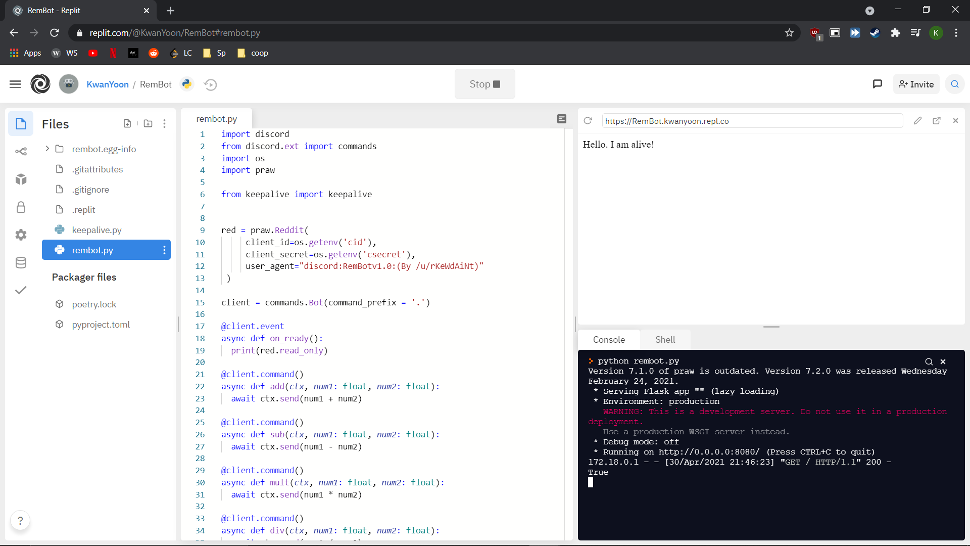 GitHub - KwanYoon/RemBot: Created a Discord bot that does simple moderation of servers with ...