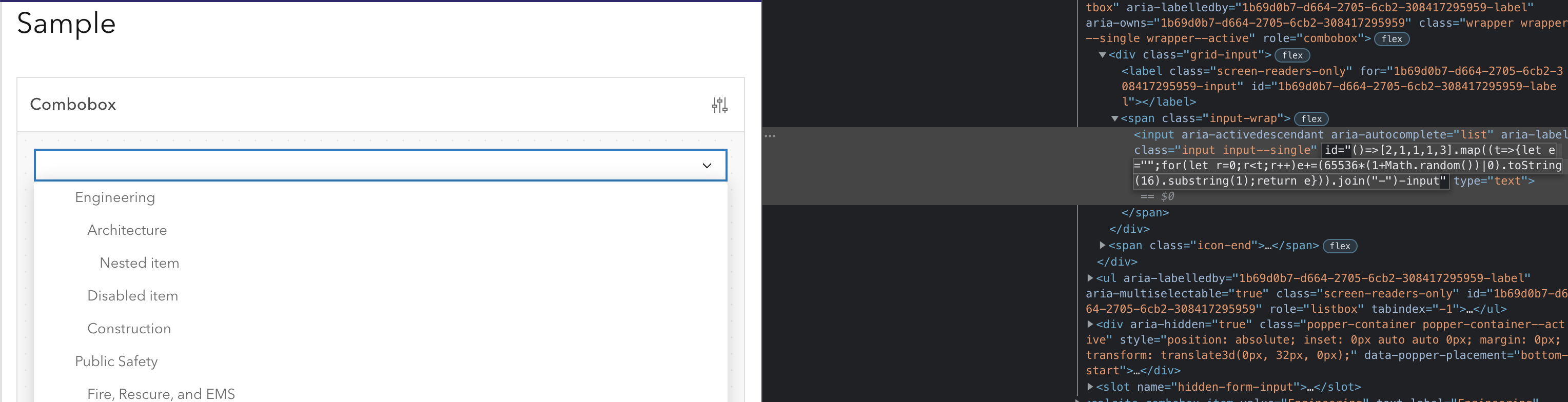 [Combobox] - Internally rendered input has incorrect id assigned ...