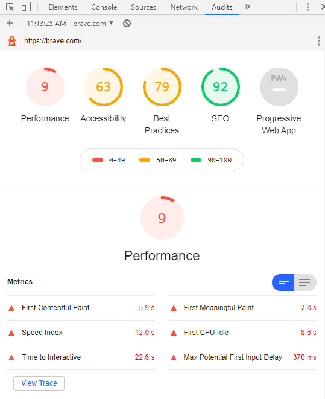 Audit feature of developer tools fails on brave.com · Issue #7534 ...