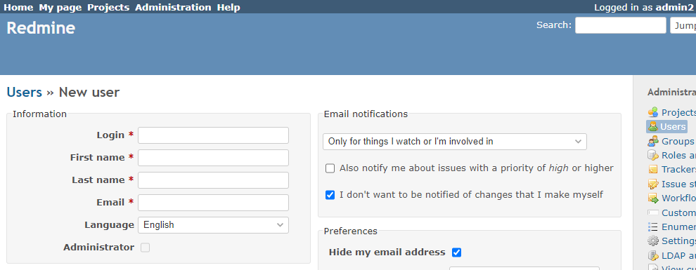 Hide The Administrator Check Box When Another Admin Added User · Issue 62 · Onozaty Redmine