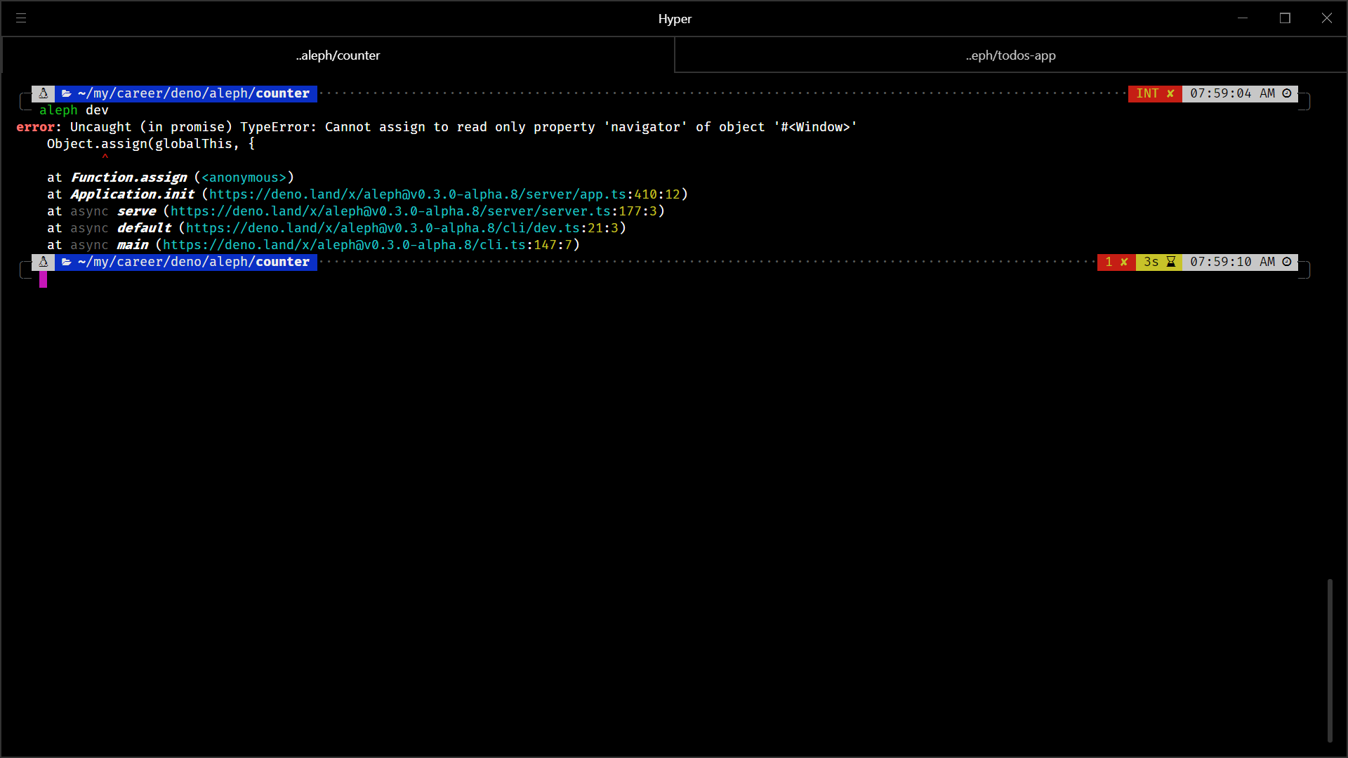 Cannot assign to read only property 'navigator' of object '# ' error after upgrading Deno to 1.8 ...