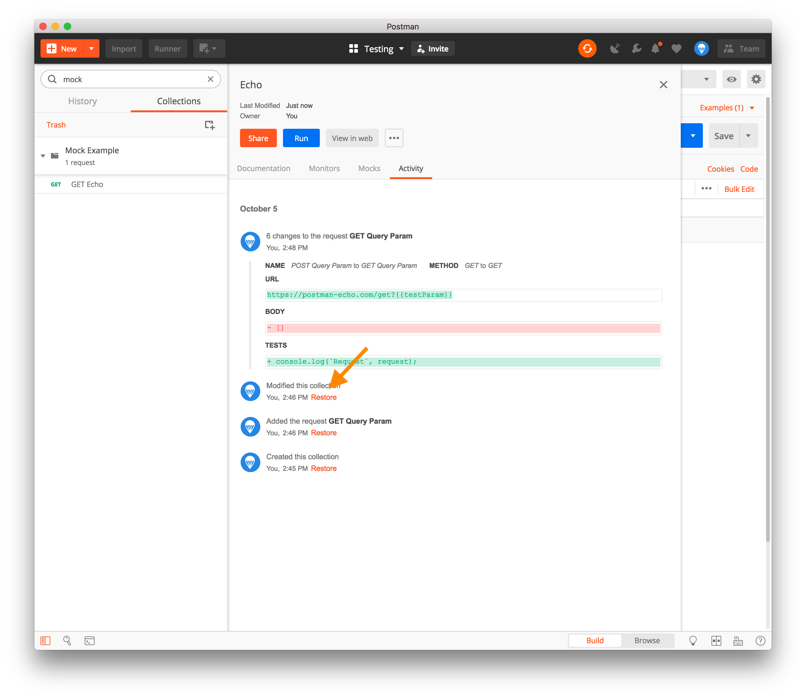 Activity Feed's "Restore" action not working · Issue #5464 · postmanlabs/postman-app-support ...