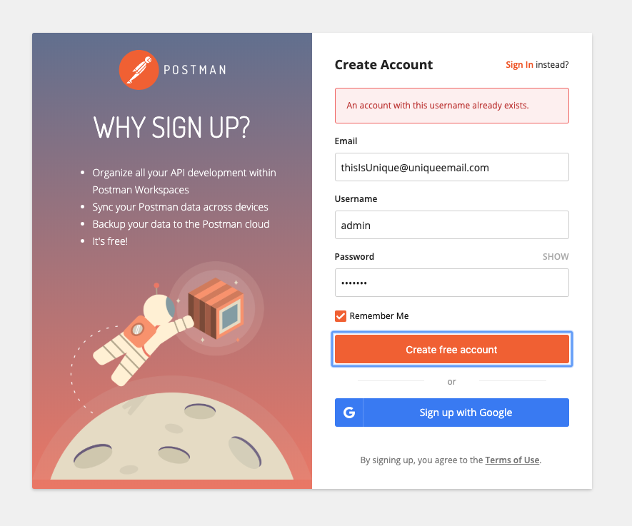 Improve messaging around the need for a unique username during account ...