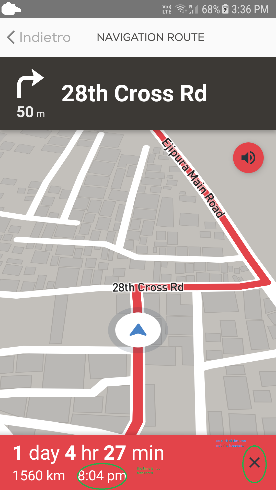 Custom NavigationView cancelBtn doesn't close navigationView and not translated expected arrival ...