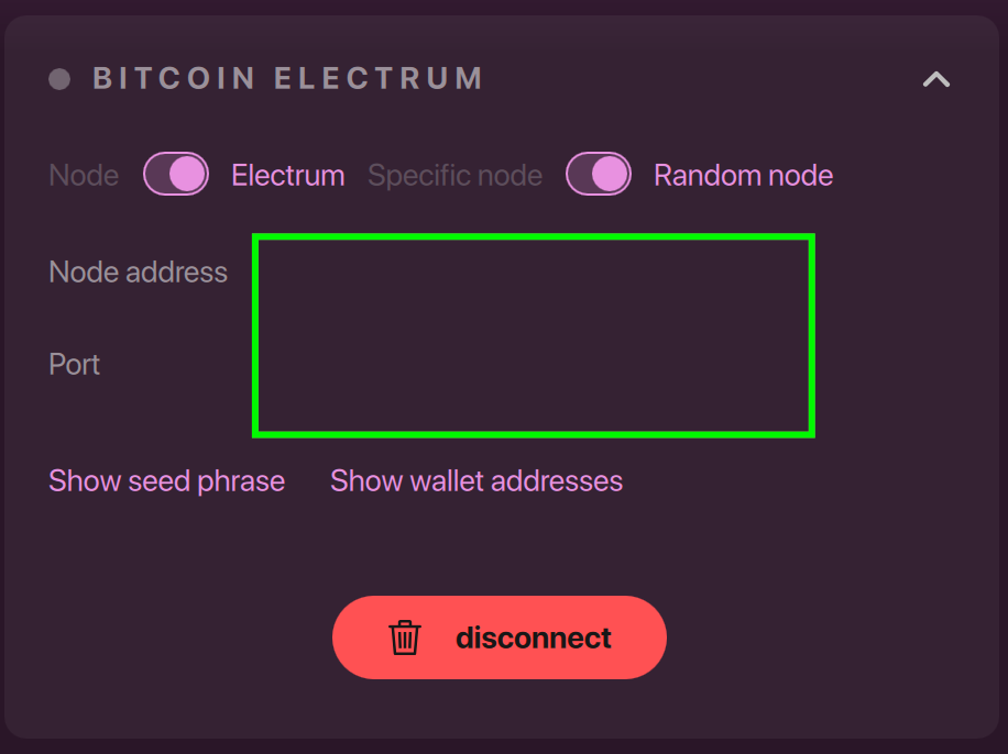 Connect to Electrum (Bitcoin) - node address and port are not display ...