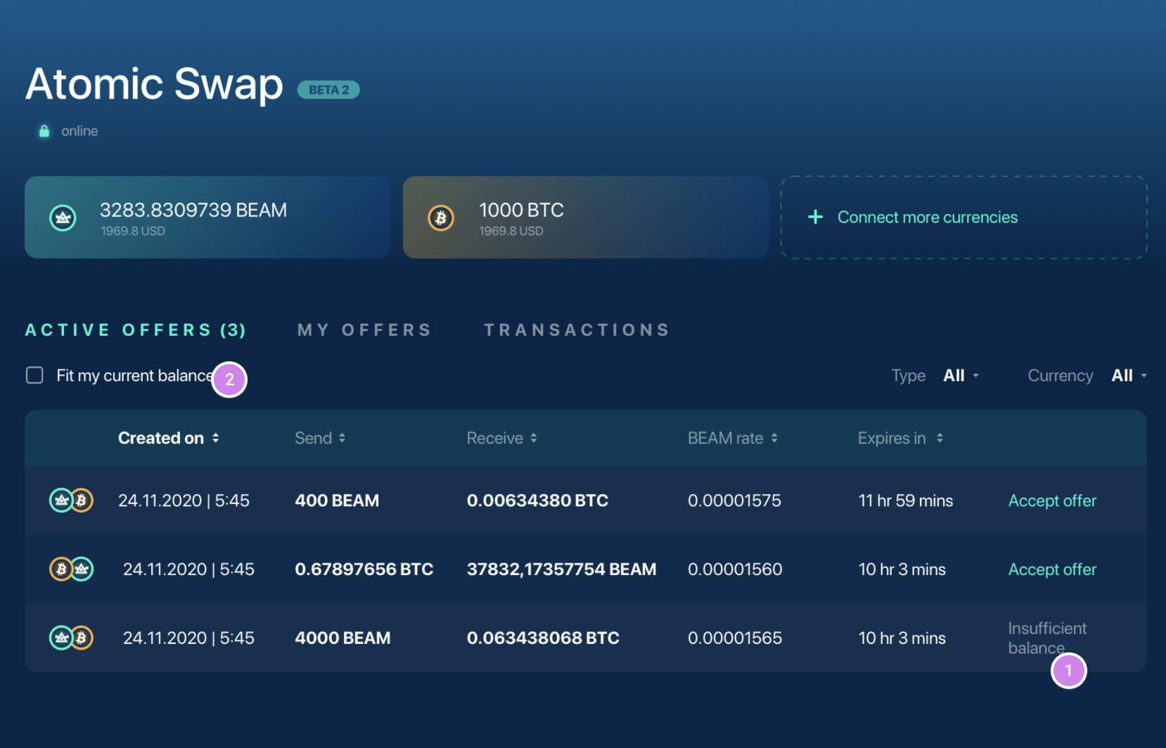Atomic swap. Coins connection flow. · Issue #413 · BeamMW/beam-ui · GitHub