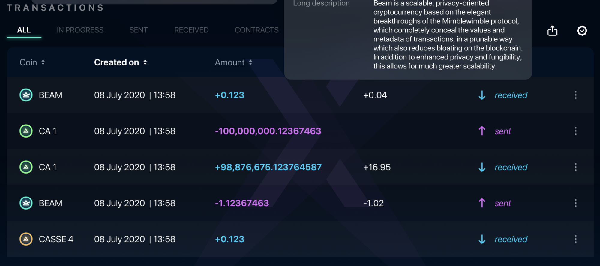 Transaction list for Send/Receive · Issue #456 · BeamMW/beam-ui · GitHub