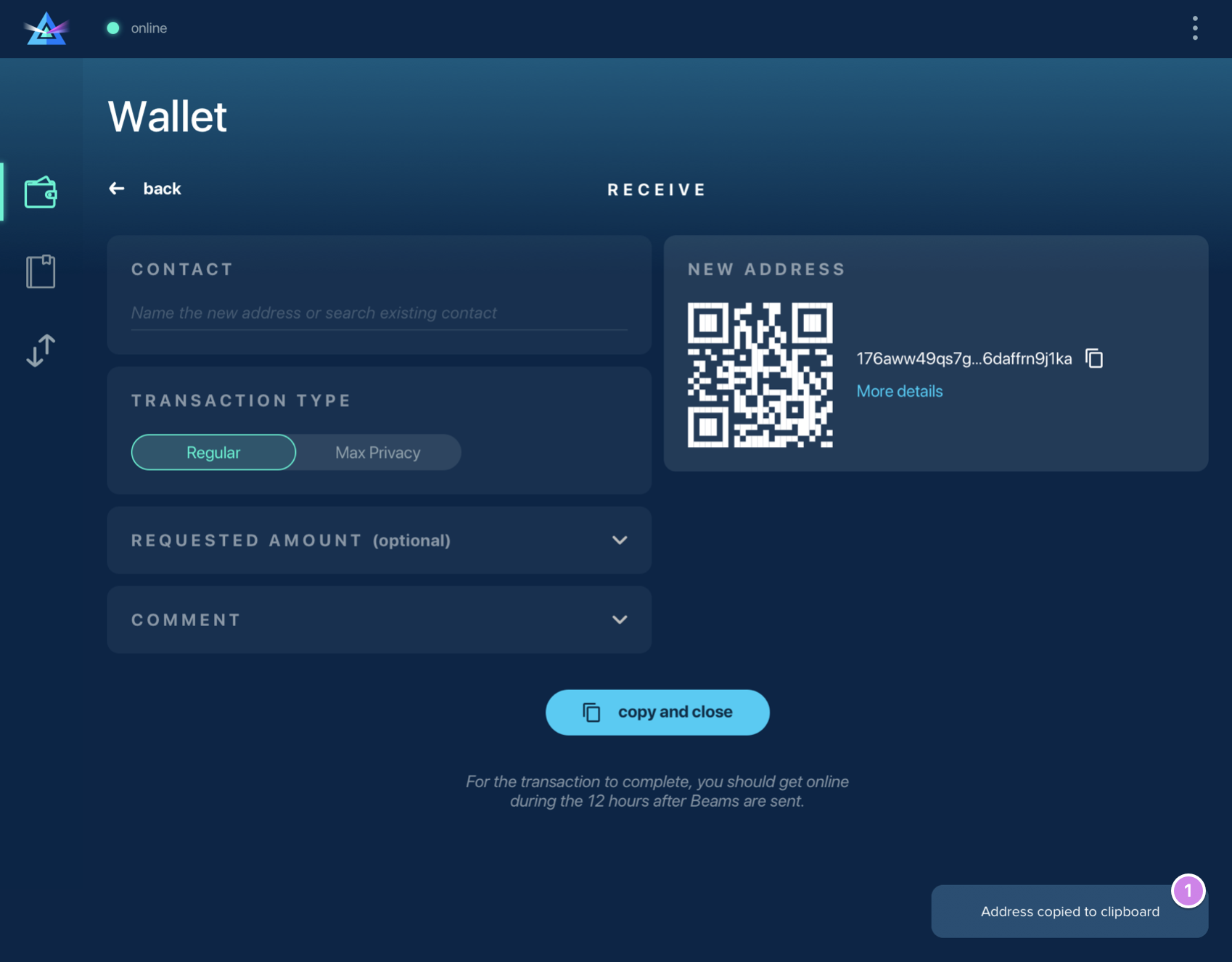 Web-wallet full view: receive screen · Issue #166 · BeamMW/web-wallet-angular · GitHub