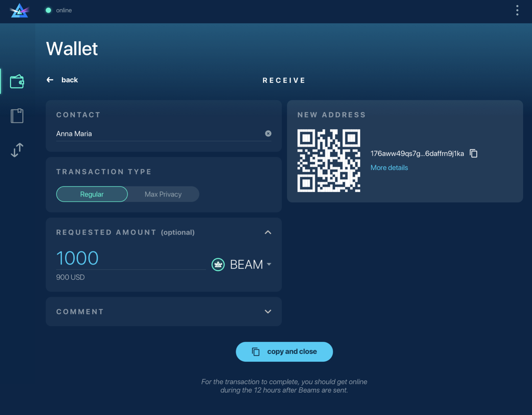 Web-wallet full view: receive screen · Issue #166 · BeamMW/web-wallet-angular · GitHub