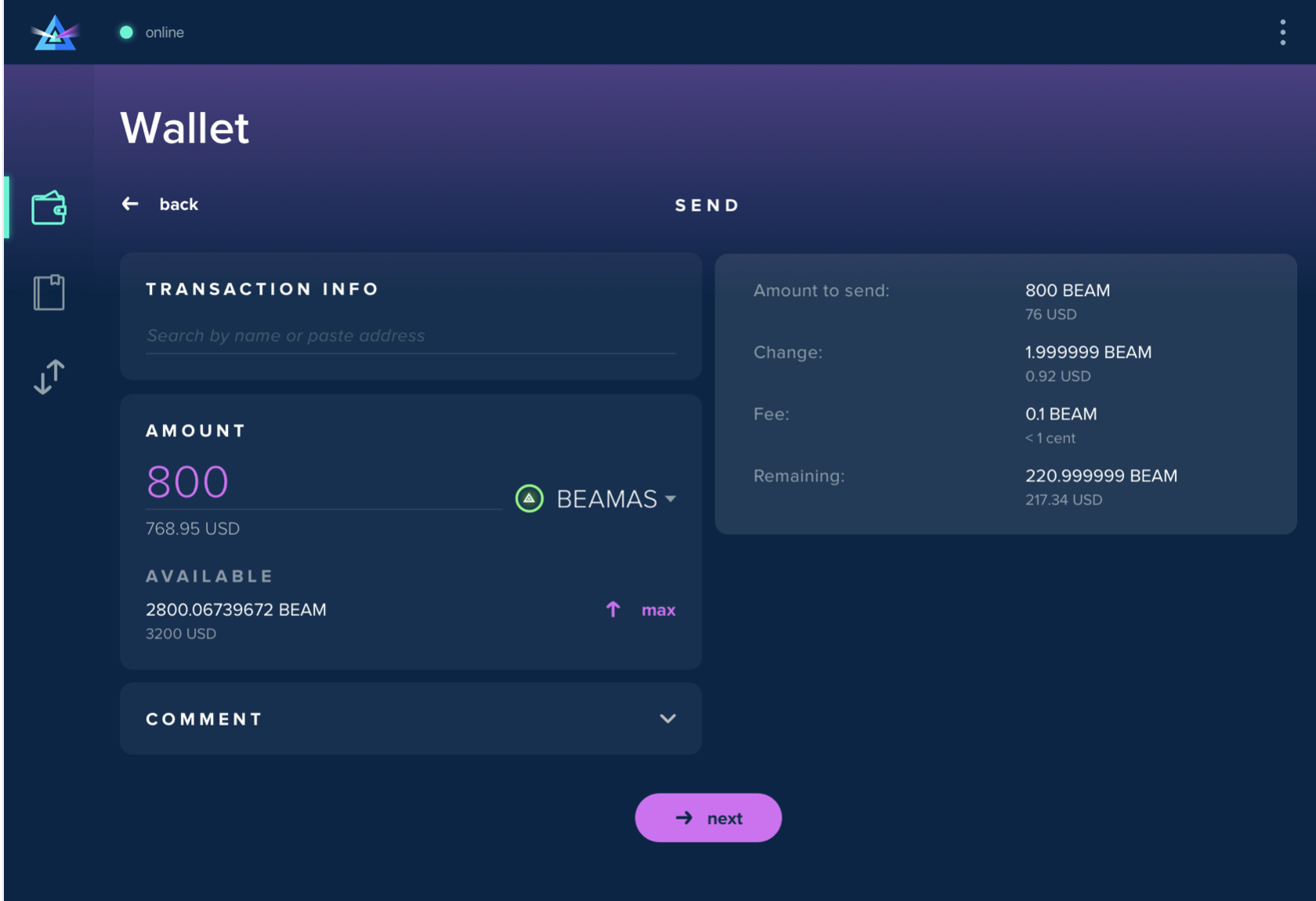 Send - big screen (simplified) · Issue #173 · BeamMW/web-wallet-angular · GitHub