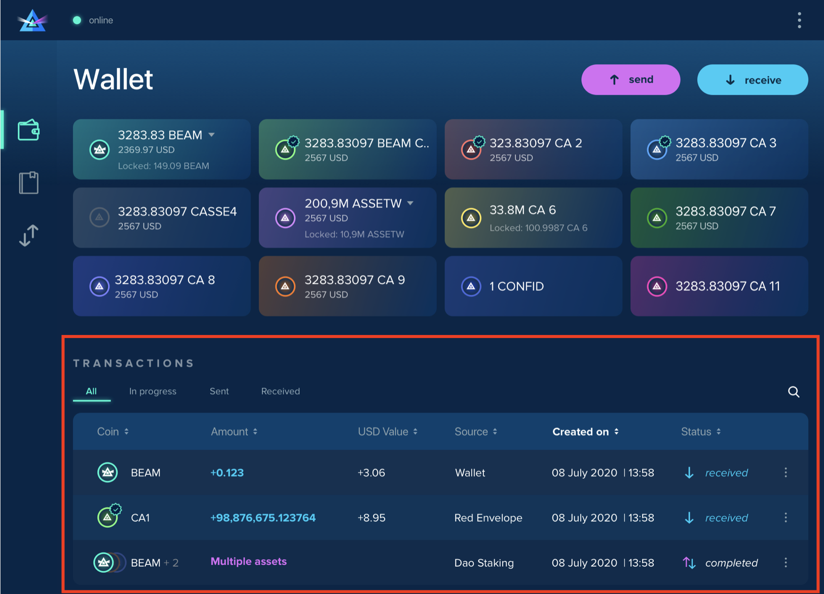 Full view - Transaction's list: change design · Issue #83 · BeamMW/web-wallet · GitHub