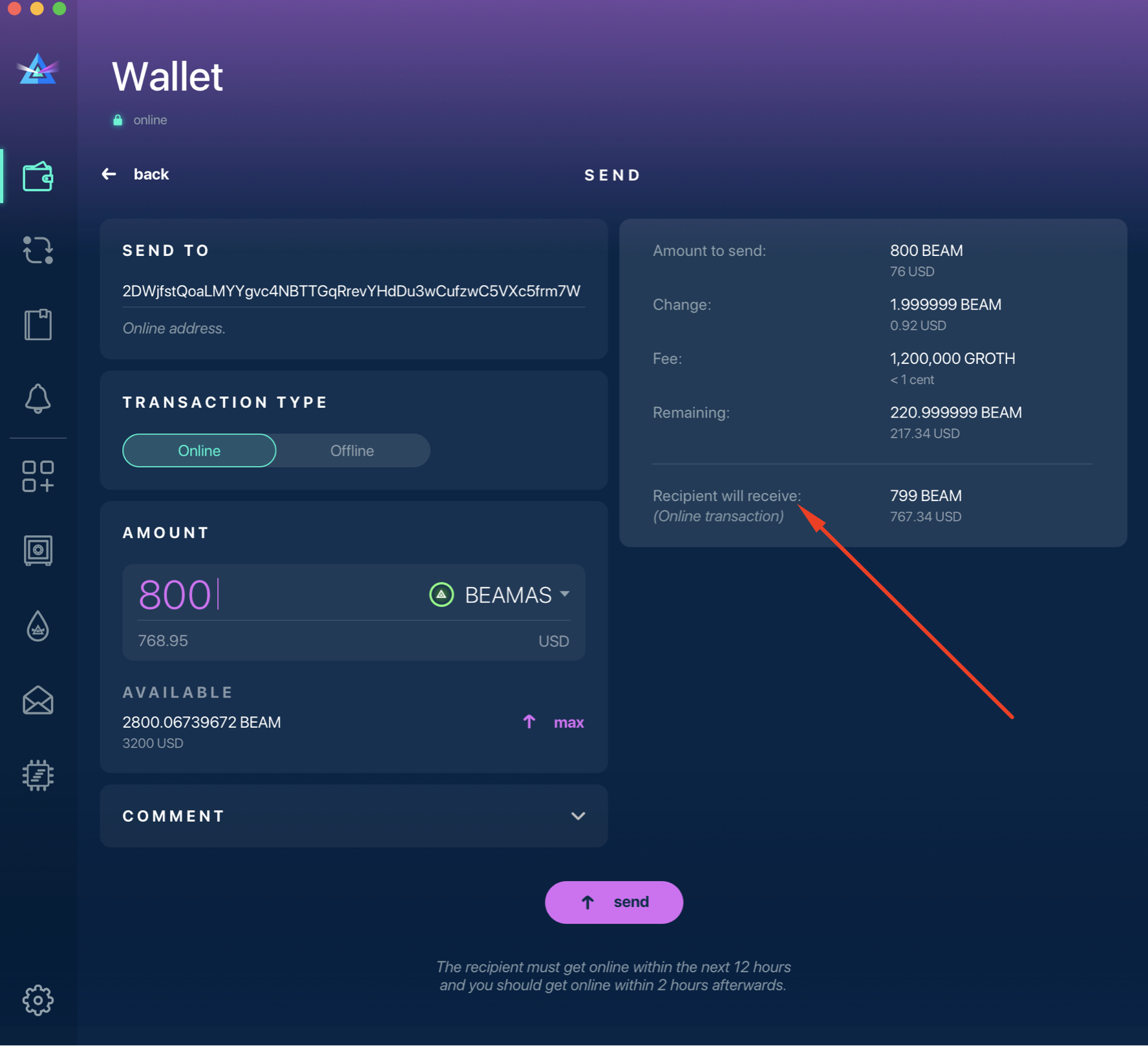 Display how much funds receiver gets via online and offline transactions · Issue #858 · BeamMW ...