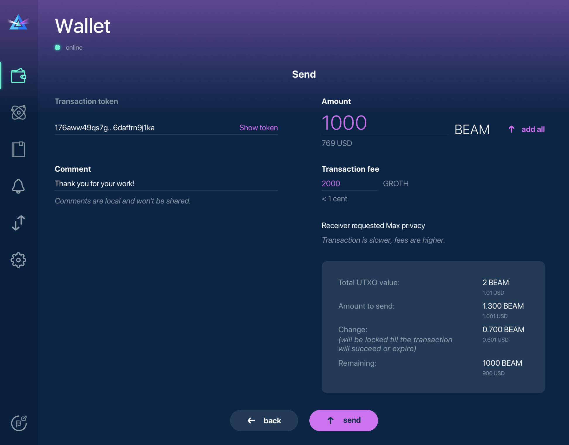 Send screen - Max privacy transaction · Issue #80 · BeamMW/beam-ui · GitHub