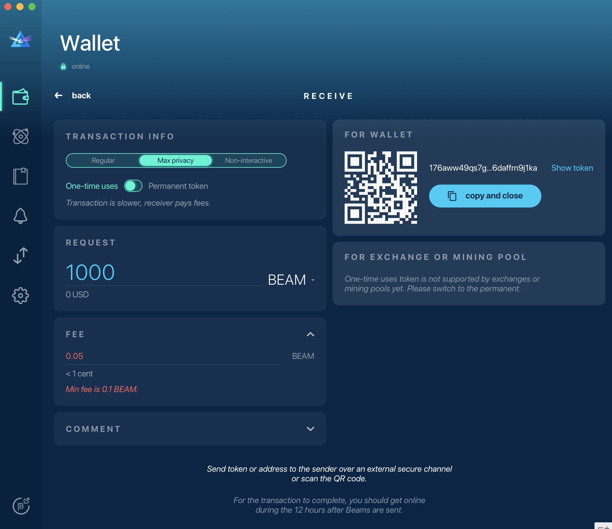 Receive screen - regular/max privacy/non-interactive transactions · Issue #83 · BeamMW/beam-ui ...