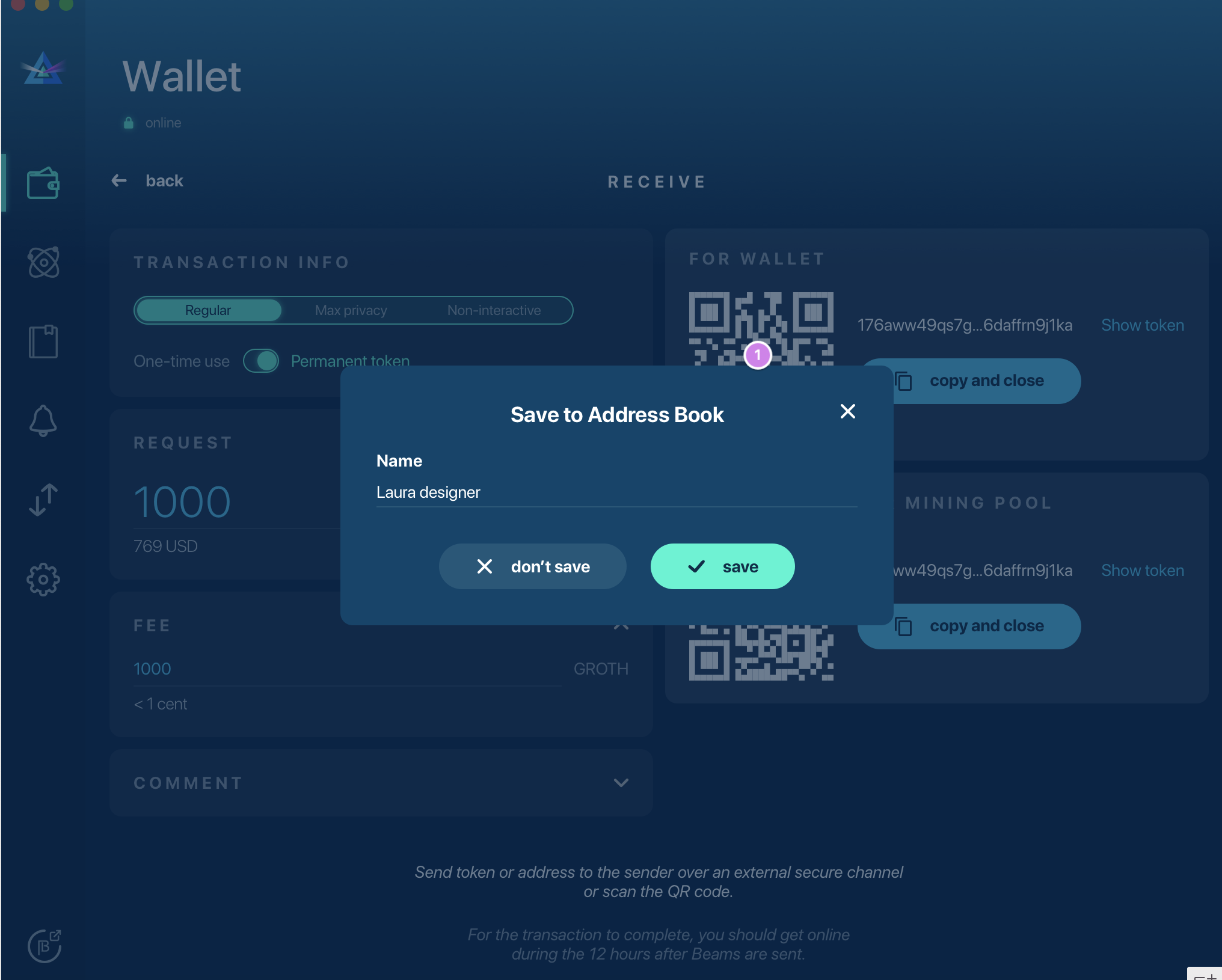 Receive screen - regular/max privacy/non-interactive transactions · Issue #83 · BeamMW/beam-ui ...