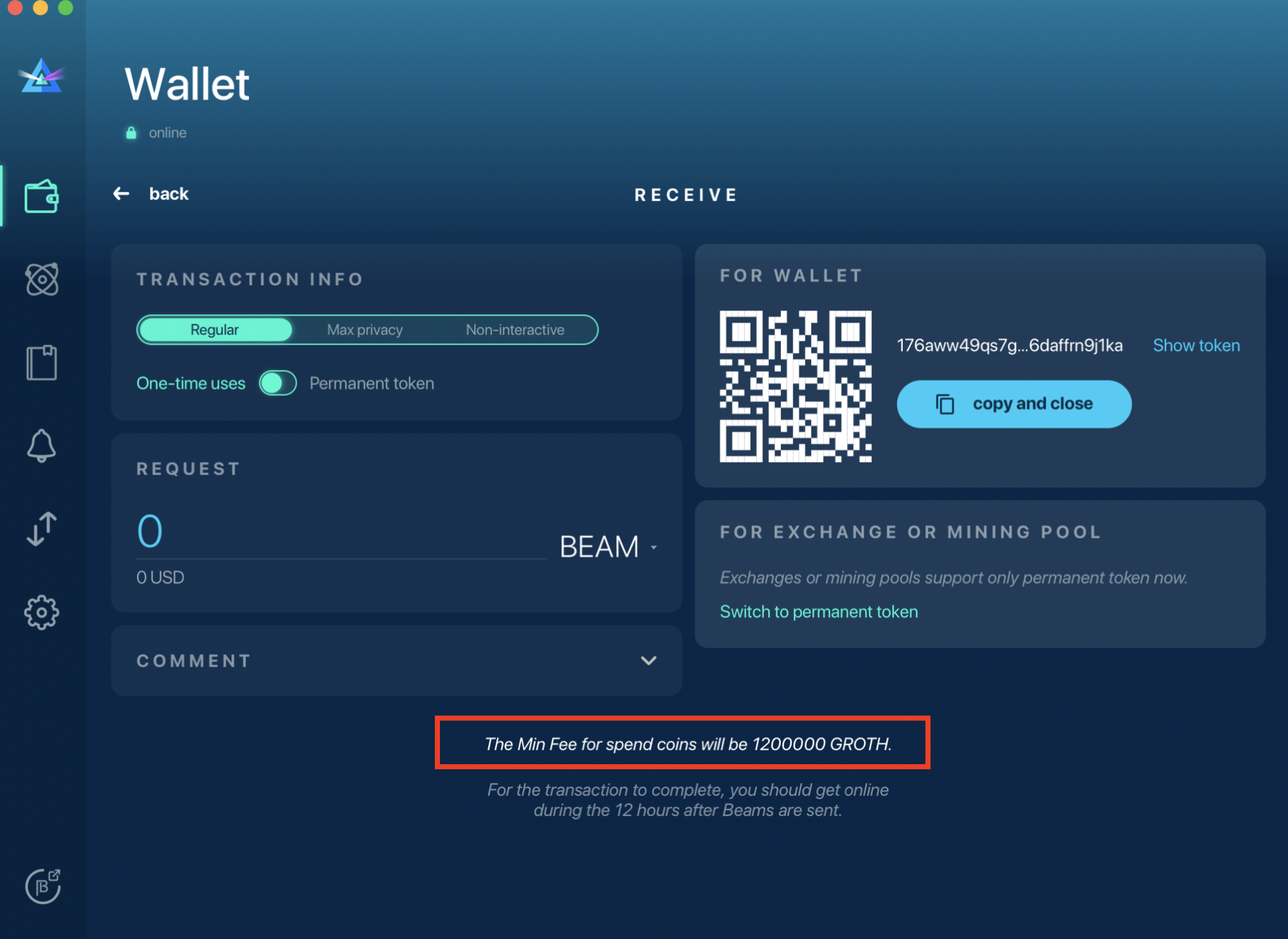Receive screen - regular/max privacy/non-interactive transactions · Issue #83 · BeamMW/beam-ui ...