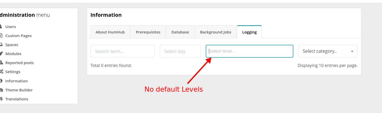 Logging: No default level filters · Issue #5850 · humhub/humhub · GitHub