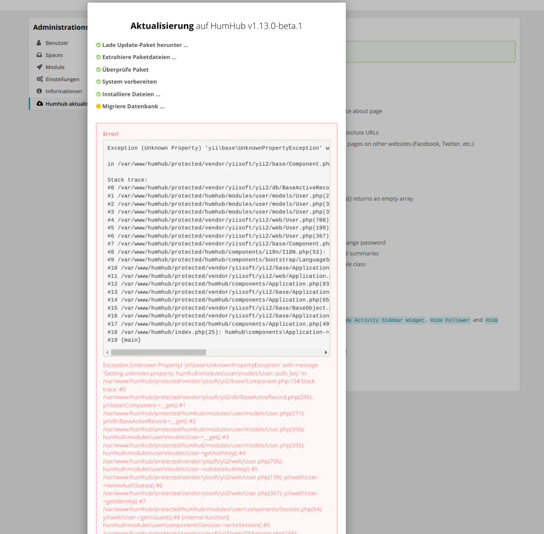 V1 13 Beta Updater Fails · Issue 5949 · Humhub Humhub · Github
