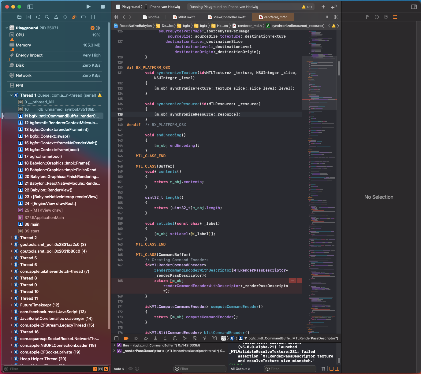 iOS Playground Crashing With MTLRenderPassDescriptor texture and resolveTexture size mismatch ...