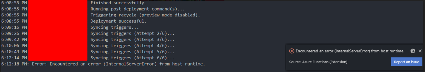 Encountered an error (InternalServerError) from host runtime. · Issue #1838 · microsoft/vscode ...