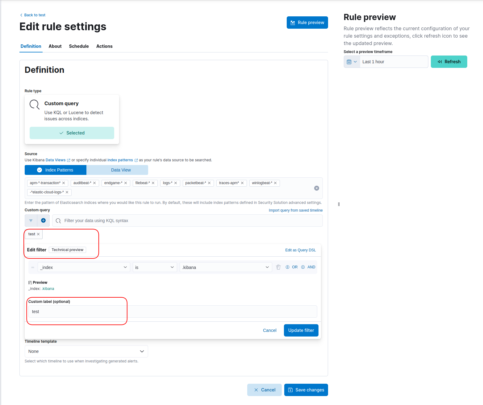 [Security Solution] Custom Query rule with custom labels applied does not show custom labels in ...