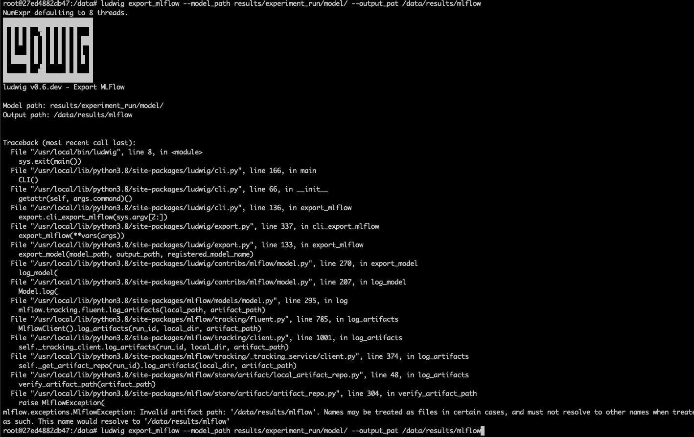 Can not export model to mlflow format locally · Issue #2353 · ludwig-ai/ludwig · GitHub