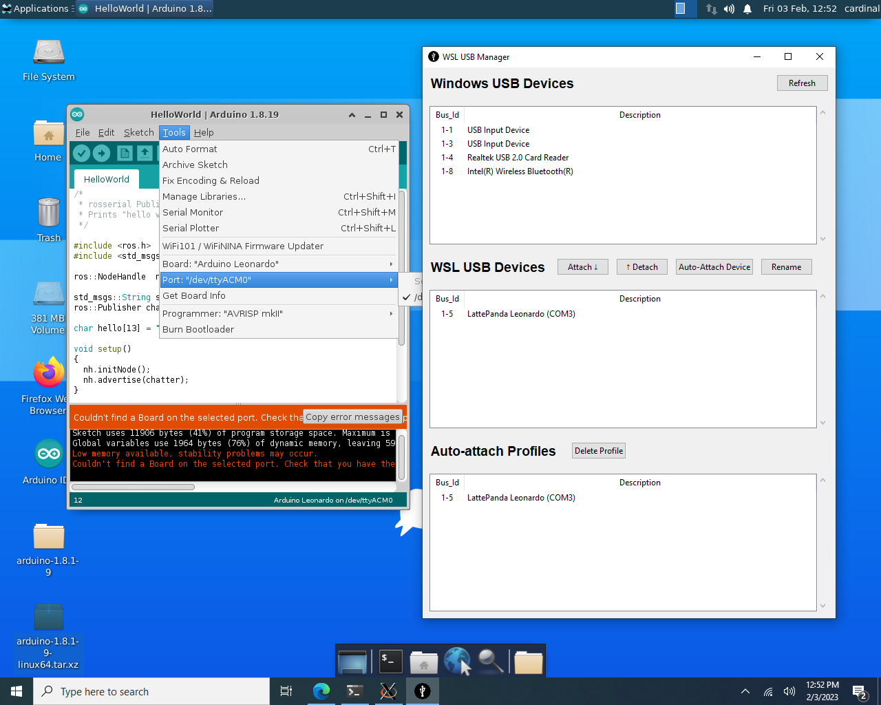 Arduino Leonardo (Microcontroller) Keeps Disconnecting from Arduino IDE - WL2 usbipd-win · Issue ...