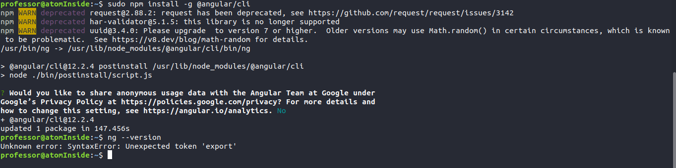 Cli Not Installed In Ubuntu 18 Lts · Issue 21693 · Angularangular Cli