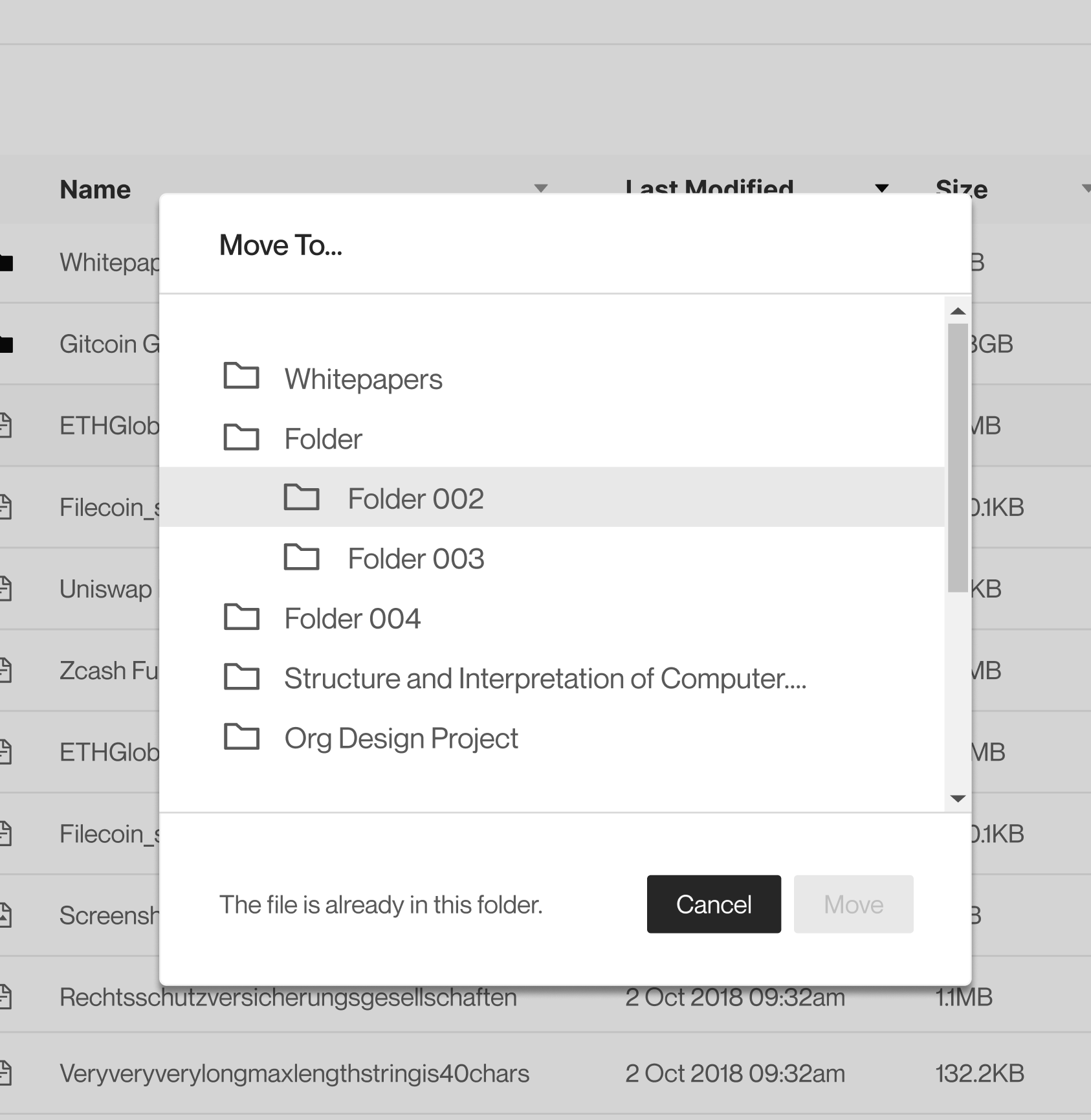 File Management: User can "move" a file into the folder that it's already in · Issue #1172 ...
