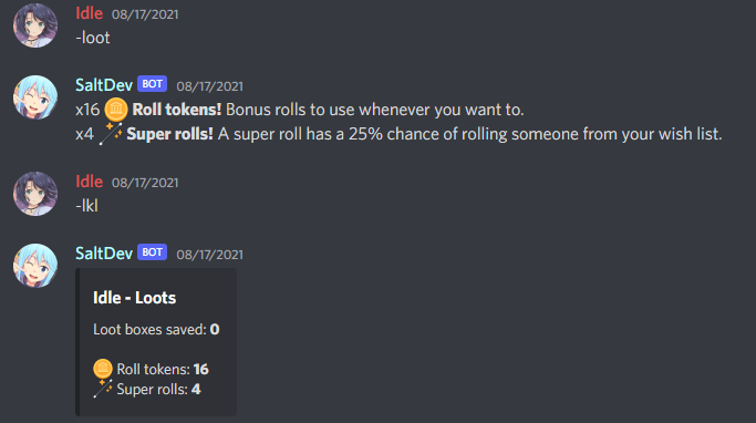 GitHub - salmonslay/SaltBot-Gacha: Discontinued Mudae-like gacha-bot module for SaltBot.