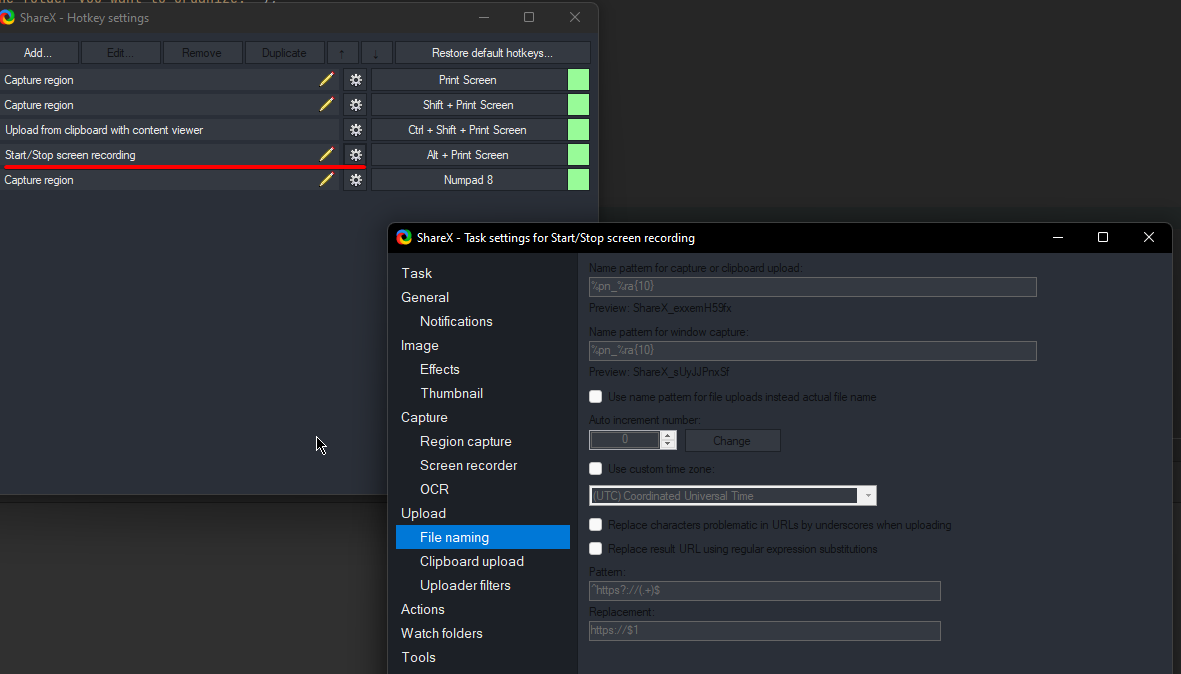 Screen recordings ignores file naming patterns · Issue #6871 · ShareX/ShareX · GitHub