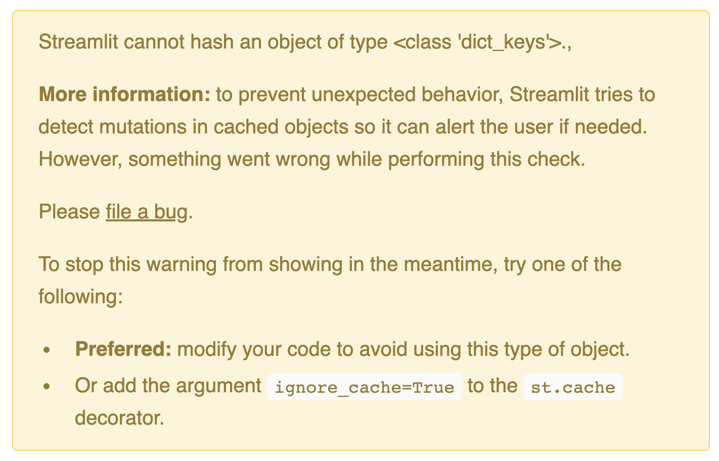 st.cache always shows a warning for mutated inputs, even if ignore_hash is True · Issue #157 ...