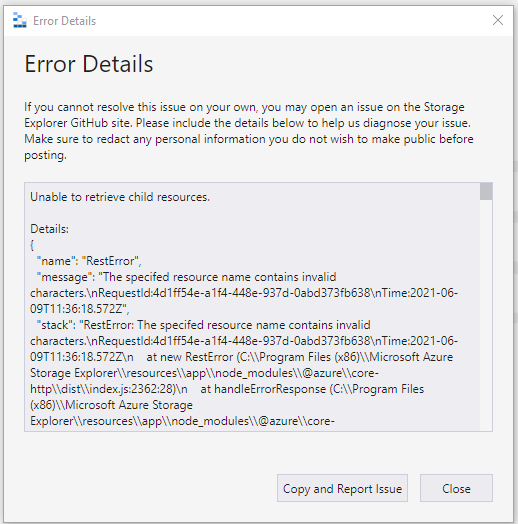 $logs leads to InvalidResourceName Error · Issue #4540 · microsoft/AzureStorageExplorer · GitHub