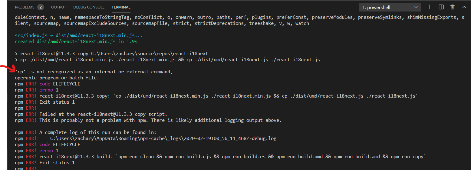 'cp' is not recognized as an internal or external command · Issue #1055 · i18next/react-i18next ...
