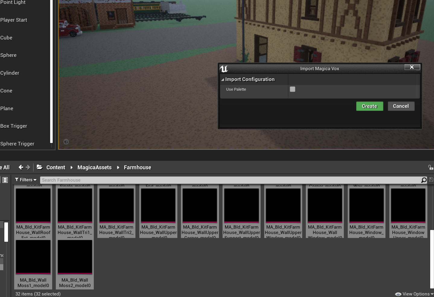 Highlighting multiple magica voxel models and hitting 'reimport' will bring up the import ...