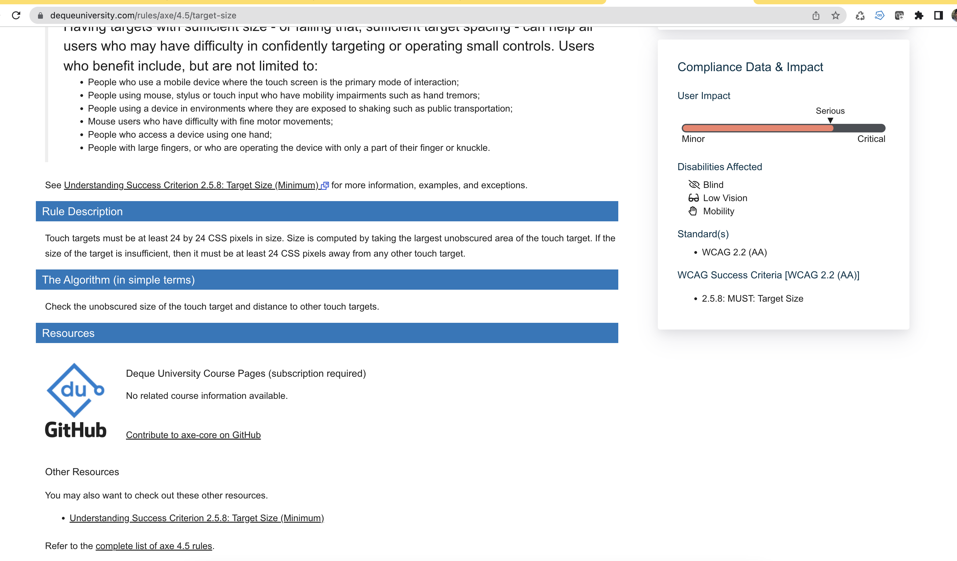 target-size and meta-refresh-no-exception rule description pages has no sufficient data · Issue ...