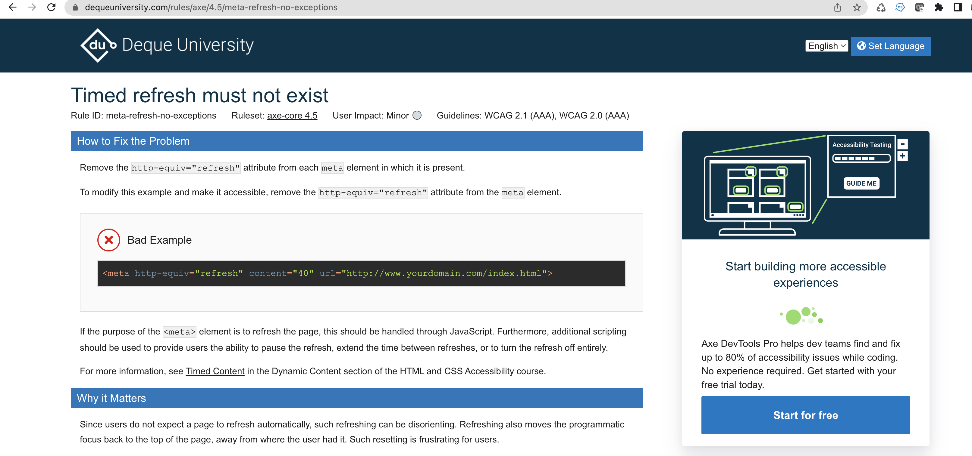 target-size and meta-refresh-no-exception rule description pages has no sufficient data · Issue ...