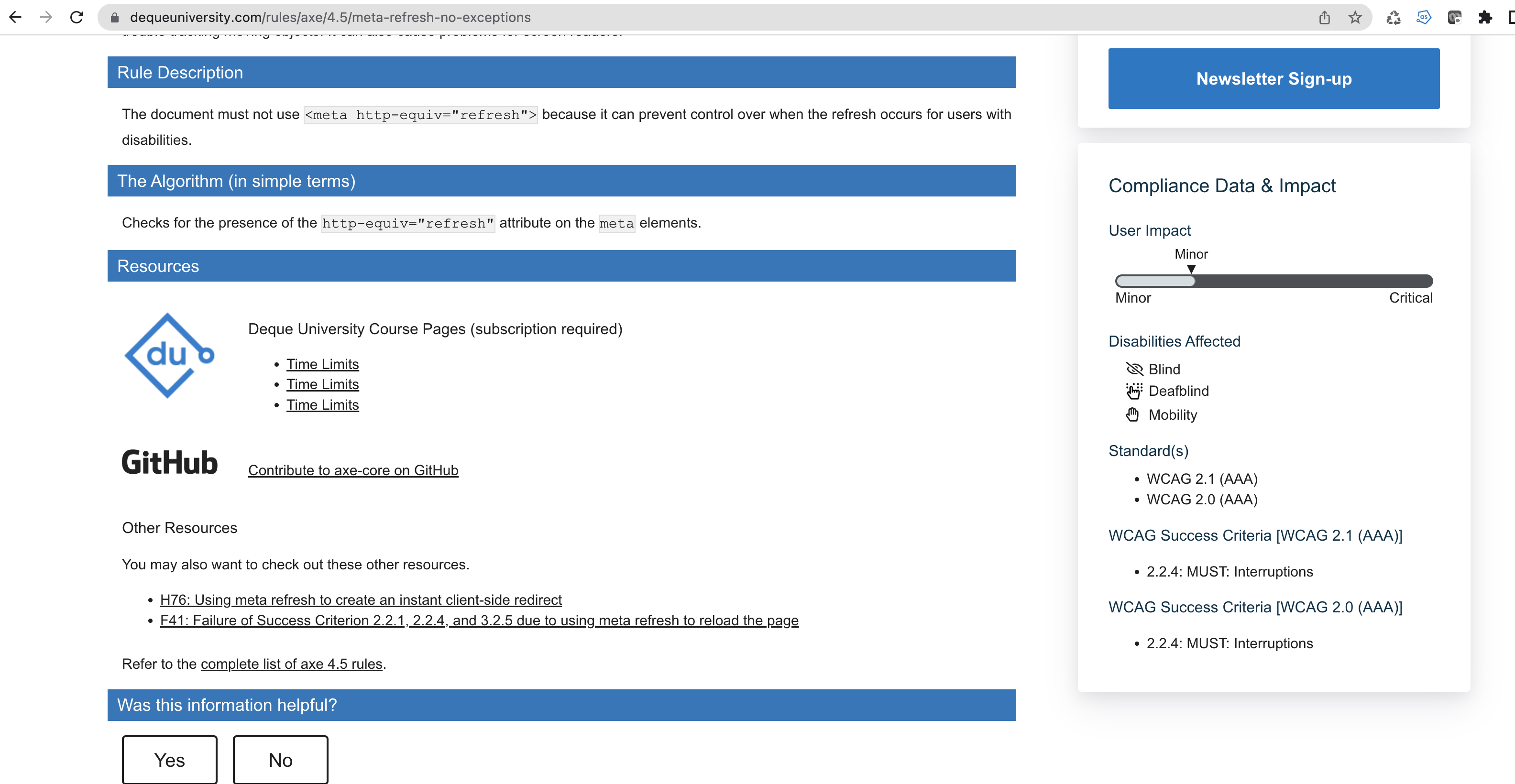 target-size and meta-refresh-no-exception rule description pages has no sufficient data · Issue ...