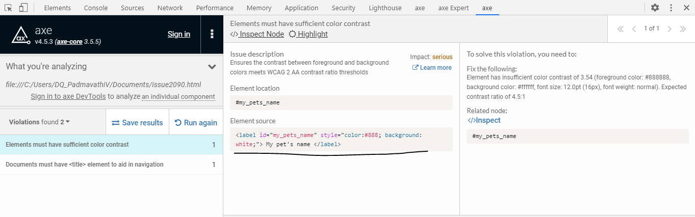 False positive: 'color-contrast' rule fails disabled control's label added using "aria ...