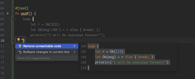 Let Else In A Loop Flagged As Unreachable Code · Issue 10104 · Intellij Rust Intellij Rust · Github