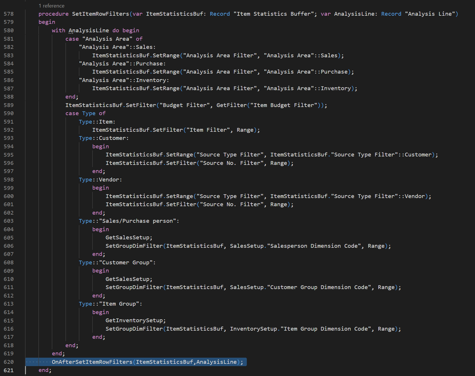 Eventrequest Codeunit 7110 Analysis Report Managment Function Setitemrowfilters