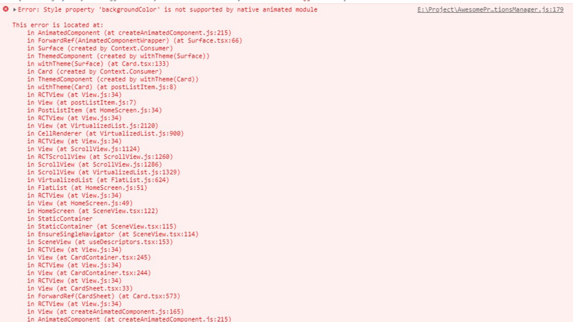 Style property 'backgroundColor' is not supported by native animated ...