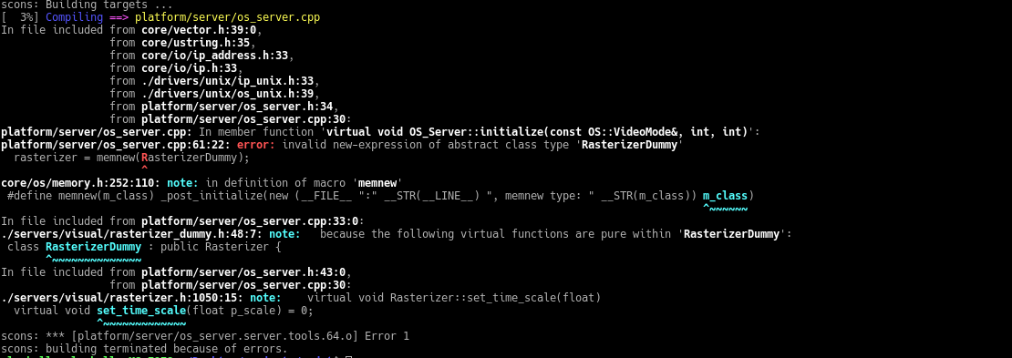 Error on build Server Platform · Issue #10594 · godotengine/godot · GitHub