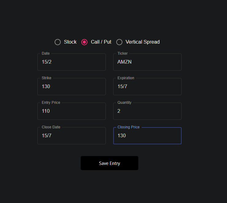 GitHub - anunayajoshi/Options-Trading-Journal: Options Trading Journal in ReactJS