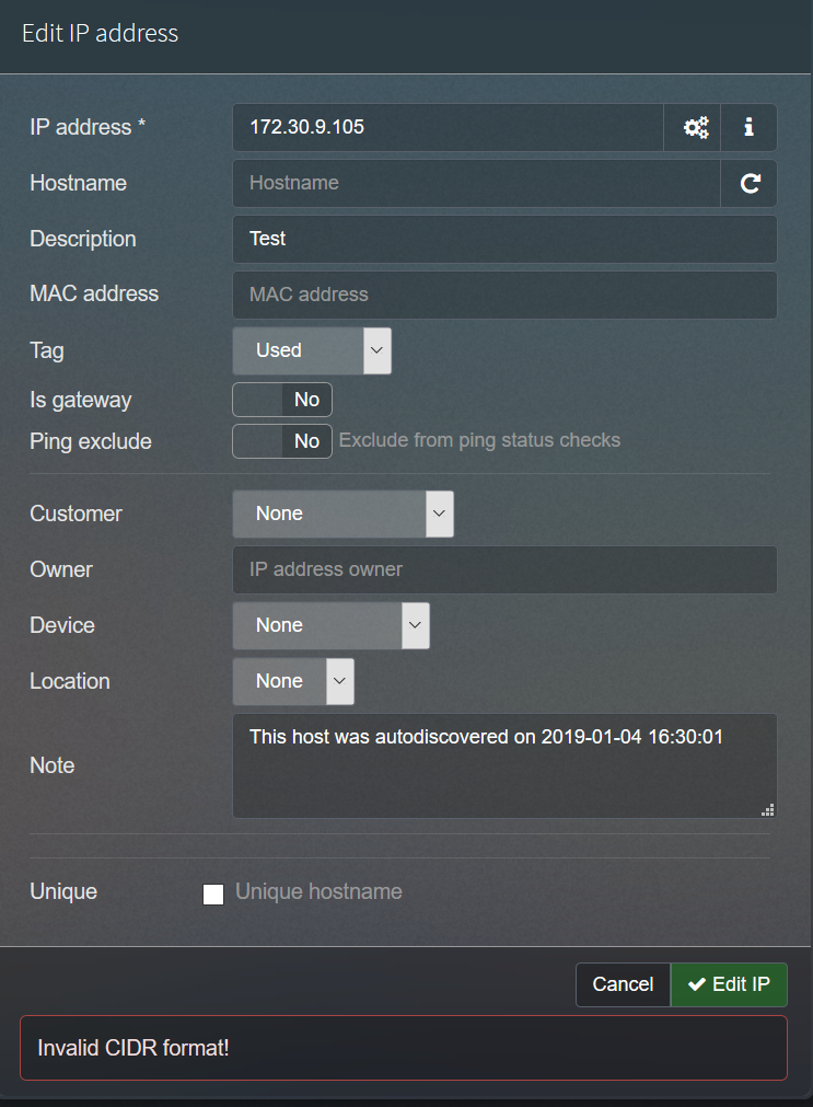 Error Editing Discovered Ip Address · Issue 2426 · Phpipam Phpipam · Github