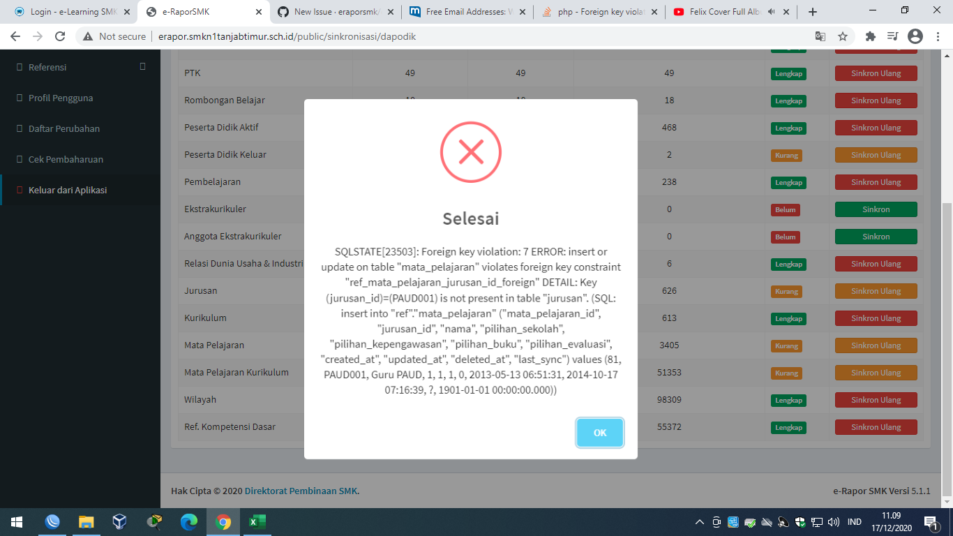 Sinkronisasi Dapodik Error · Issue #33 · eraporsmk/eraporsmk · GitHub