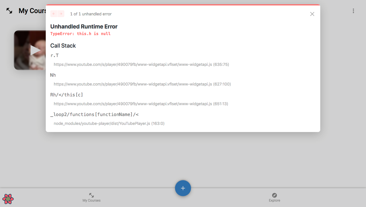 When I update the secondsStart and secondsEnd I got this.h is null Error from underlying YouTube ...