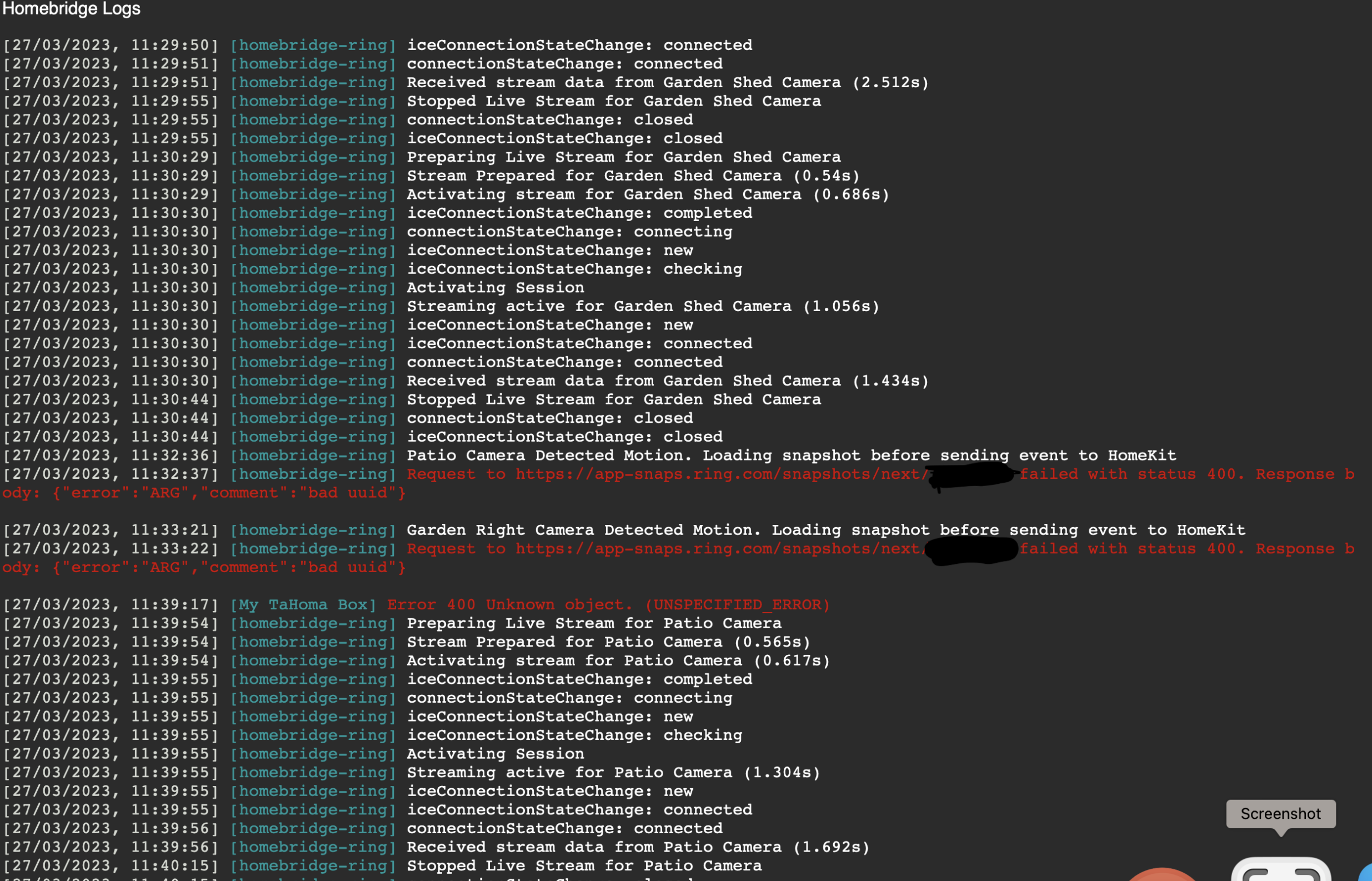 1173 Connection Error On Motion Snapshot Fetch · Issue 1187 · Dgreifring · Github 