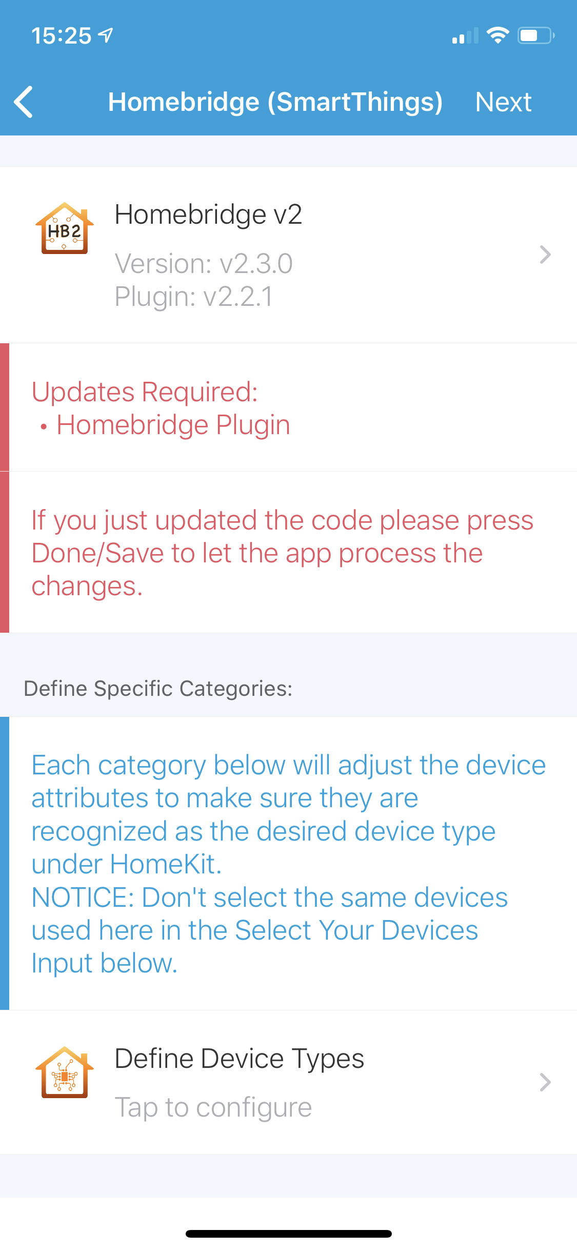 (BUG) {smart app shows old homebridge plugin code alert} · Issue #99 · tonesto7/homebridge ...